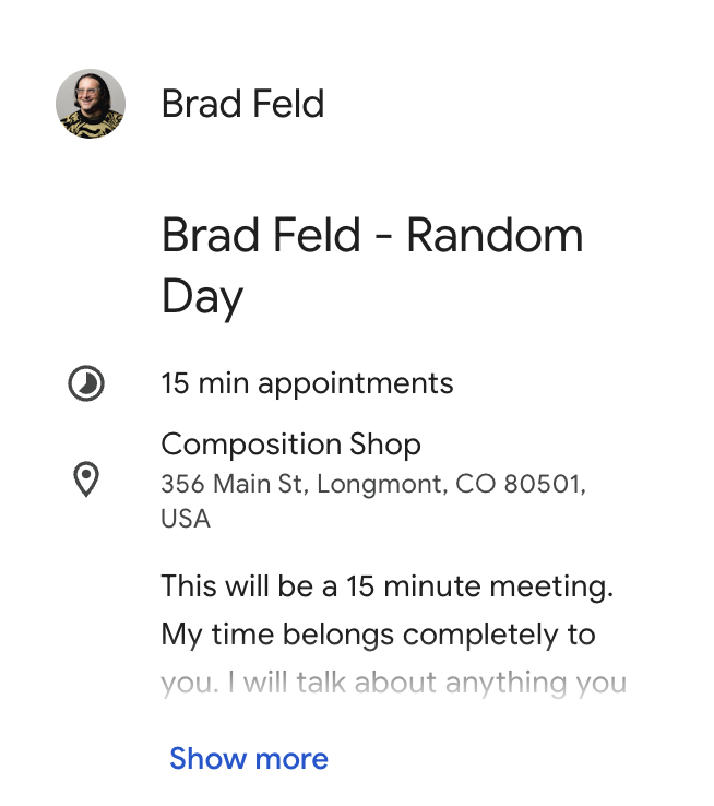 Random Day on 5/28 at The Composition Shop - Feld Thoughts